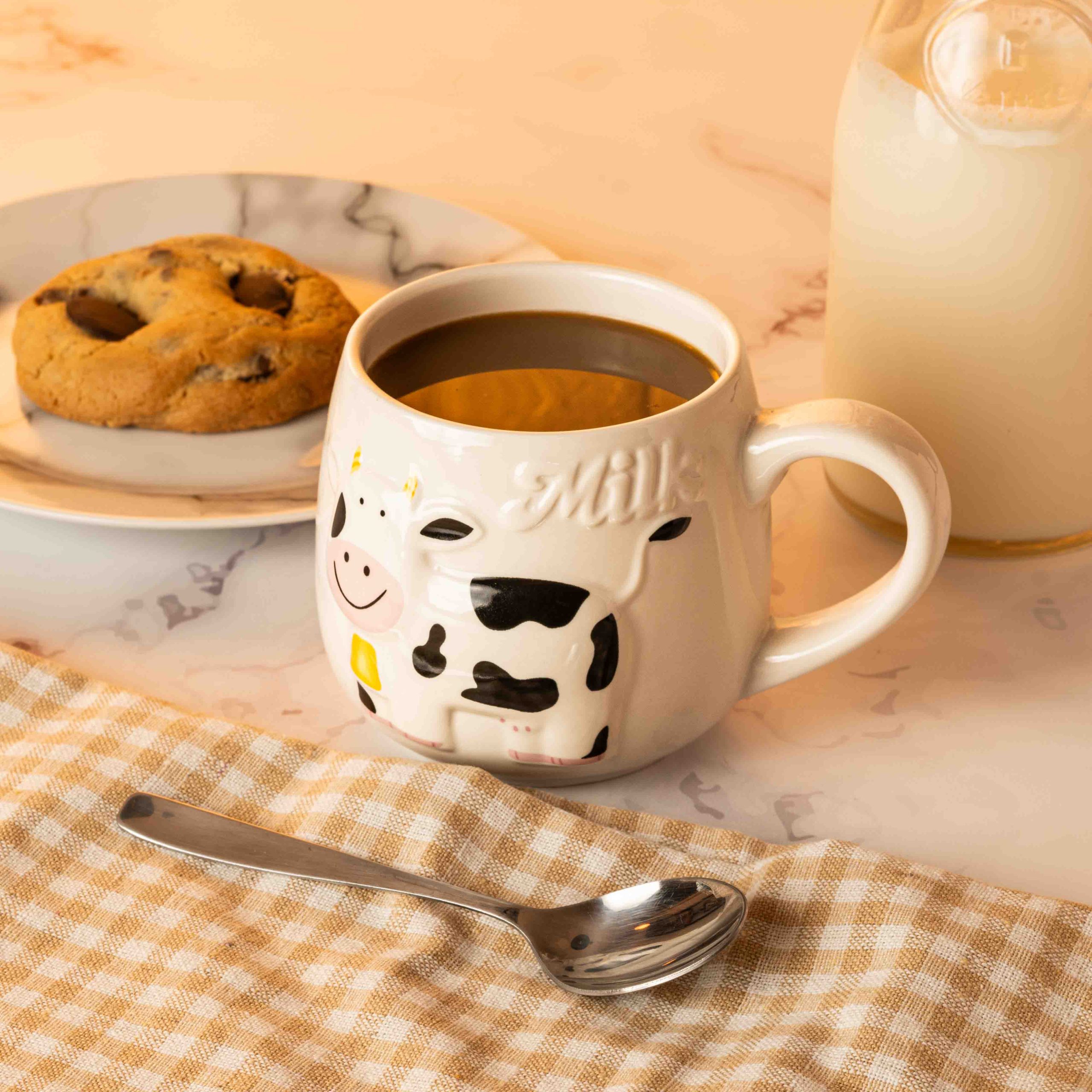 Taza Cerámica Diseño Vaca Relieve Milk – Tienda Animanía